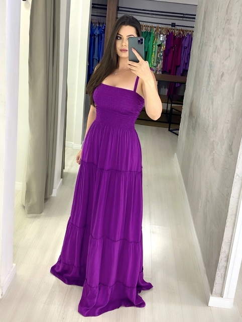 Vestido longo roxo viscolinho - Athena Boutique