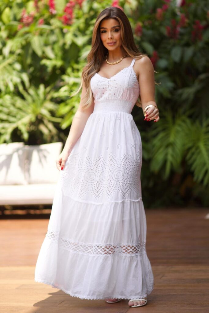 Vestido longo lese em algodão - Athena Boutique